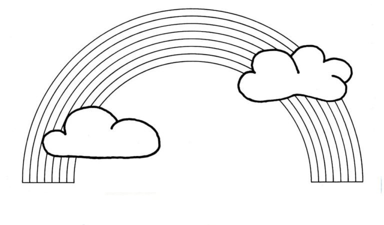 Coloriage arc-en-ciel. Poney sur l'arc-en-ciel. Imprimer pour les enfants