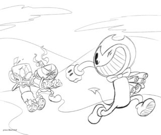 Coloring Pages Cuphead. Bosses, Cuphead and Mugman. Print for free