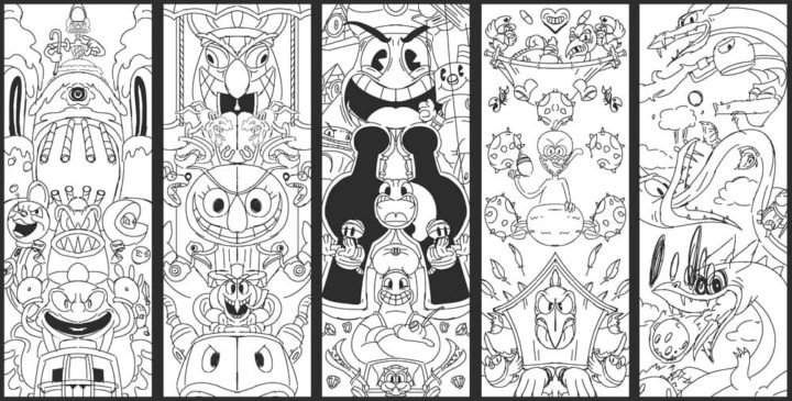 Coloring Pages Cuphead. Bosses, Cuphead and Mugman. Print for free