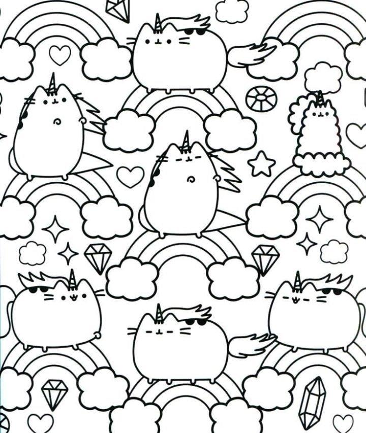 Pusheen Disegni da colorare. 70 pezzi, Stampa gratuita