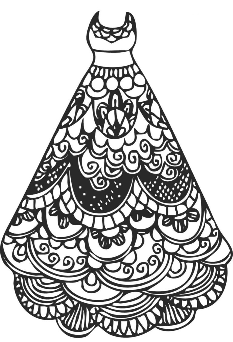 Раскраски Платья. 100 Красивых нарядов для девочек. Распечатать А4