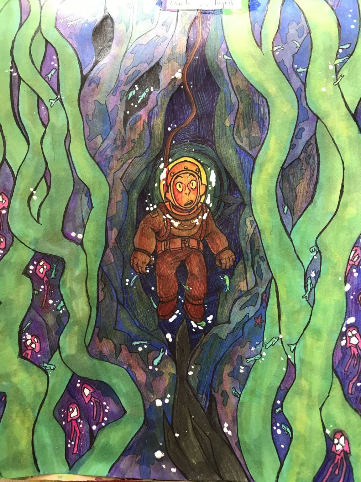 Children's Drawing Diver | 50 Diver art, Drawing for kids