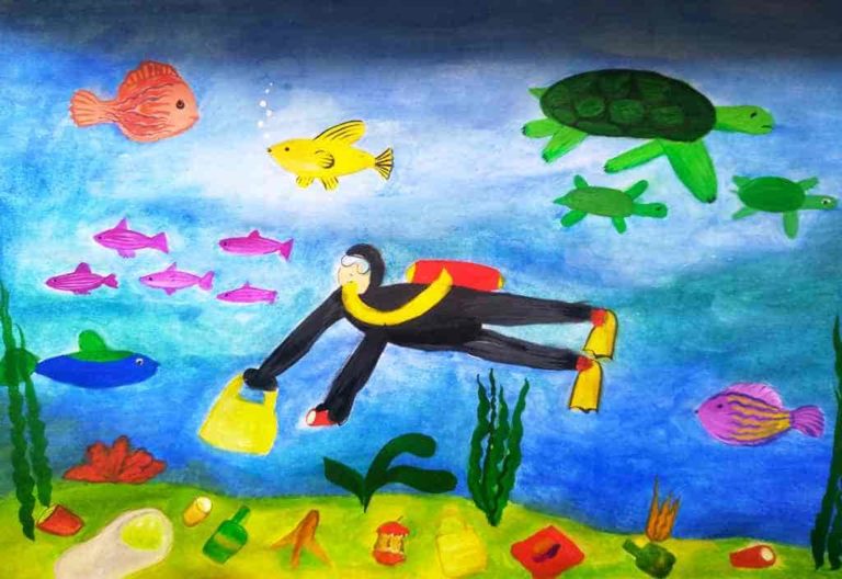 Children's Drawing Diver | 50 Diver art, Drawing for kids