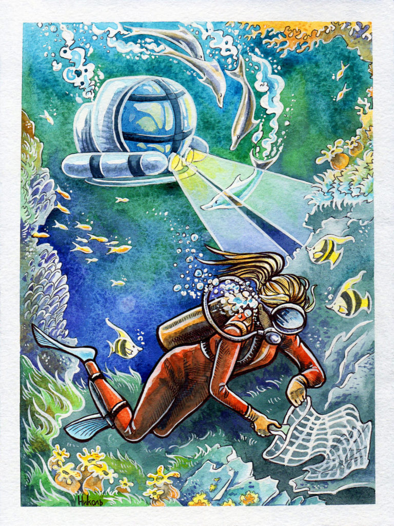 Children's Drawing Diver | 50 Diver art, Drawing for kids
