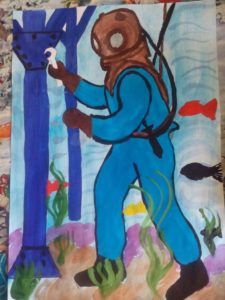 Children's Drawing Diver | 50 Diver art, Drawing for kids