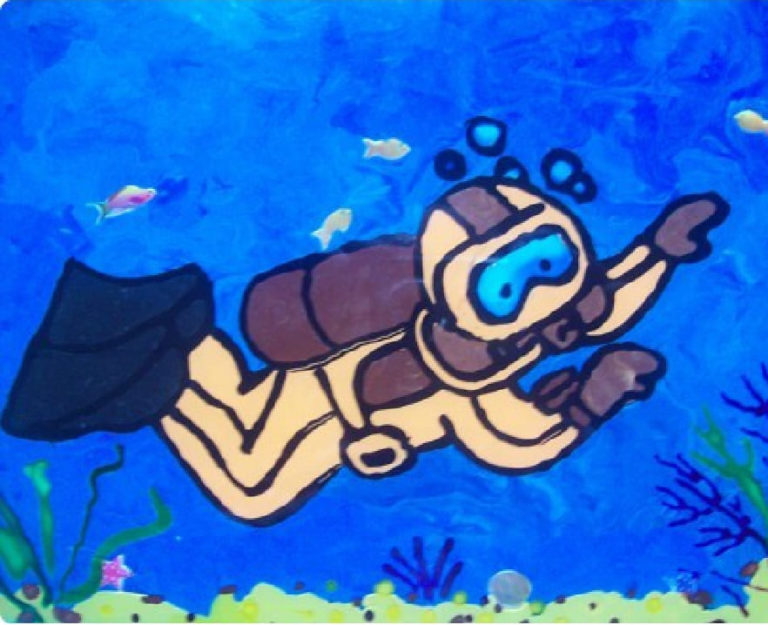 Children's Drawing Diver | 50 Diver art, Drawing for kids