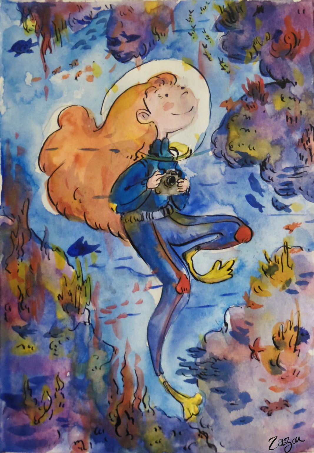 Children's Drawing Diver | 50 Diver art, Drawing for kids