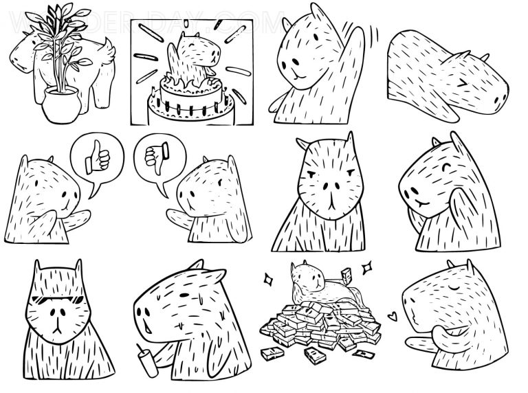Capibara disegni da colorare | 30 Immagini da colorare